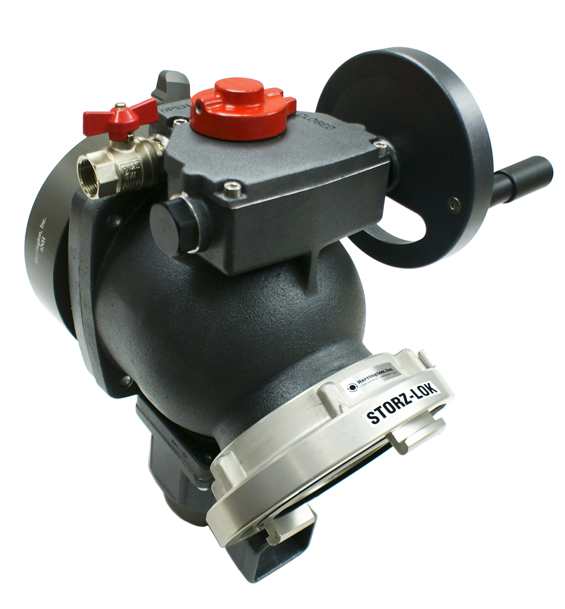 H1000 Ball intake valve w/ 5" Storz lock inlet x 6" NH female swivel s ...